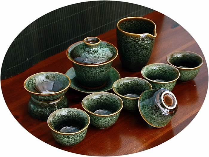 Chinese Gongfu Gaiwan tea set Jun Kiln - green | Valley Green Tea