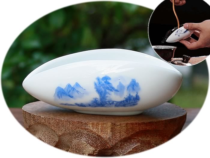 Buy De Hua Cha He | White Ceramic Tea Leaf Holder (Blue Art)